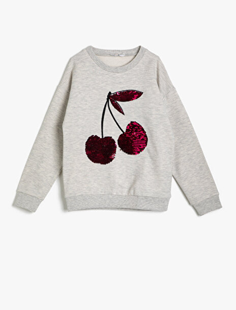 Koton Kız Çocuk İçi Tüylü Yumuşak Sweatshirt Kumaşından Çift Taraflı Pullu Sweatshirt