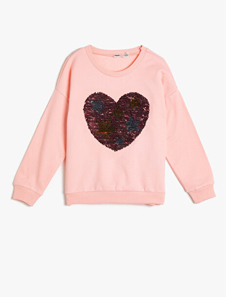 Koton Kız Çocuk Çift Taraflı Pullu İçi Tüylü Yumuşak Sweatshirt Kumaşından Sweatshirt