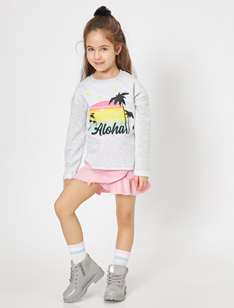 Koton Kız Çocuk İçi Tüylü Yumuşak Sweatshirt Kumaşından Baskılı Sweatshirt