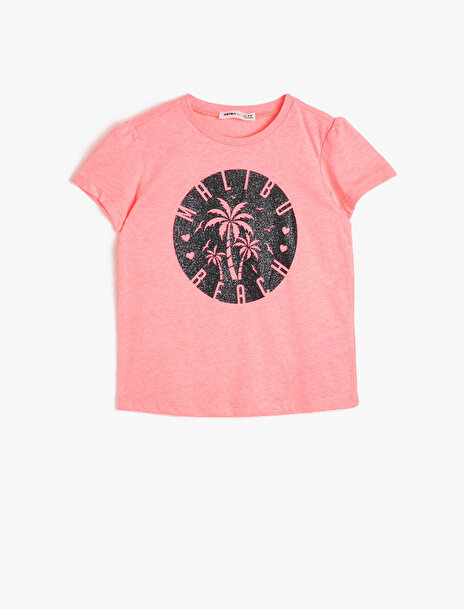 Koton Kız Çocuk Bisiklet Yaka Yumuşak Simli Yazılı Baskılı Tişört