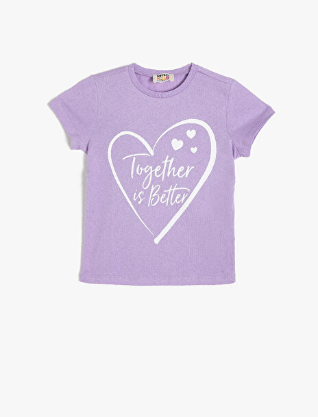 Koton Kız Çocuk Bisiklet Yaka Yazılı Baskılı Kısa Kollu Tişört