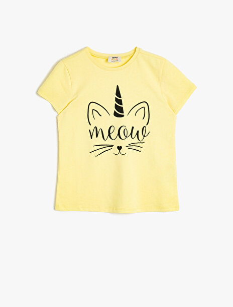 Koton Kız Çocuk Unicorn Yumuşak Pamuklu Baskılı Bisiklet Yaka Kısa Kollu Tişört