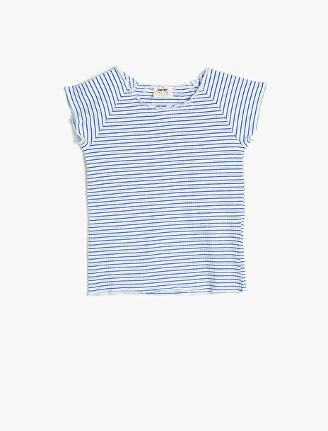 Koton Kız Çocuk Çizgili Dokulu Esnek Yumuşak Kumaştan Bisiklet Yaka Kısa Kollu Tişört Koton Kız Çocuk Çizgili Dokulu Esnek Yumuşak Kumaştan Bisiklet Yaka Kısa Kollu Tişört