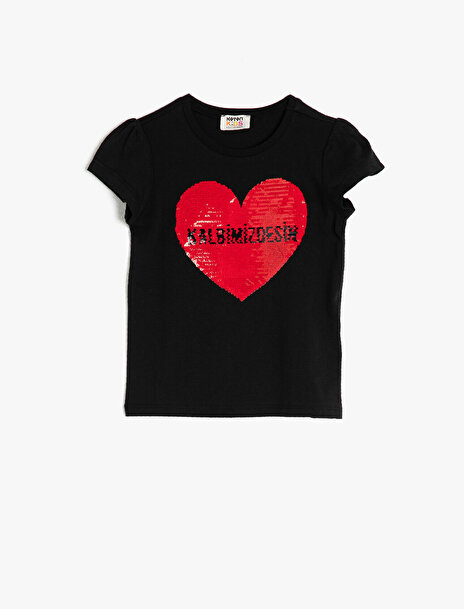 Koton Kız Çocuk Atatürk Baskılı Pullu Bisiklet Yaka Kısa Kollu Tişört