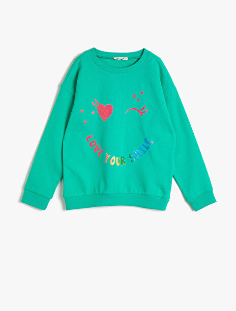 Koton Kız Çocuk İçi Tüylü Yumuşak Sweatshirt Kumaşından Baskılı Sweatshirt