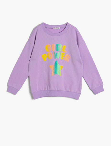 Koton Kız Çocuk İçi Tüylü Yumuşak Sweatshirt Kumaşından Yazılı Baskılı Sweatshirt