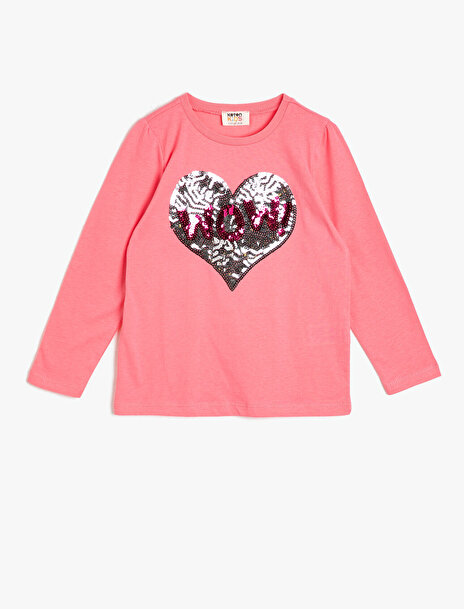 Koton Kız Çocuk Yumuşak Pamuklu Pullu Uzun Kollu Tişört