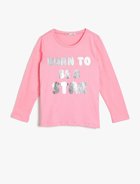 Koton Kız Çocuk Yumuşak Pamuklu Parlak Yazılı Baskılı Uzun Kollu Tişört