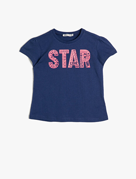 Koton Kız Çocuk Pamuklu Yumuşak Simli Yazılı Baskılı Kısa Kollu Tişört