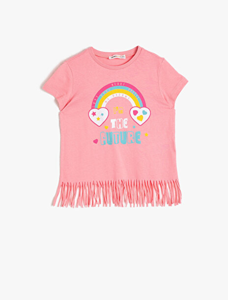 Koton Kız Çocuk Pamuklu Yumuşak Simli Yazılı Baskılı Kısa Kollu Tişört