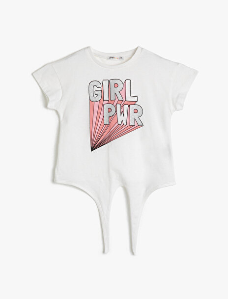 Koton Kız Çocuk Pamuklu Yumuşak Simli YazıIı Baskılı Kısa Kollu Tişört