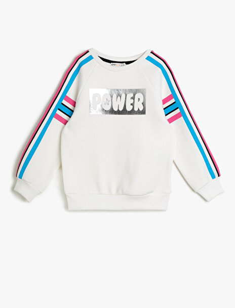 Koton Kız Çocuk Kolu Çizgili Parlak Yazılı Baskılı Sweatshirt