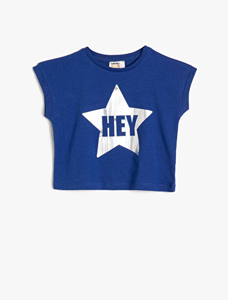 Koton Kız Çocuk Parlak Baskılı Bisiklet Yaka Püsküllü Kısa Kollu Pamuklu Tişört