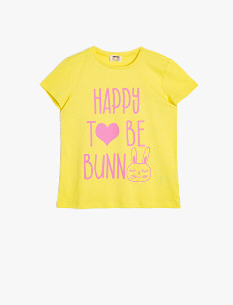 Koton Kız Çocuk Pamuklu Yumuşak Yazılı Baskılı Bisiklet Yaka Kısa Kollu Tişört