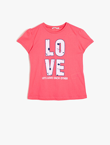 Koton Kız Çocuk Pamuklu Yumuşak Simli Yazılı Baskılı Kısa Kollu Tişört