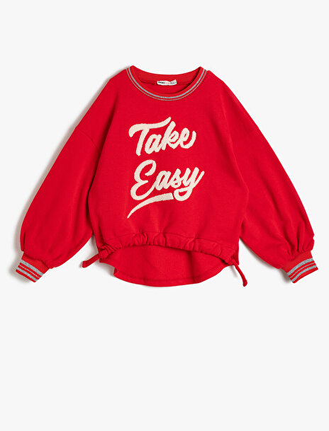 Koton Kız Çocuk İçi Tüylü Yumuşak Sweatshirt Kumaşından Yazılı Havlu İşlemeli Sweasthirt