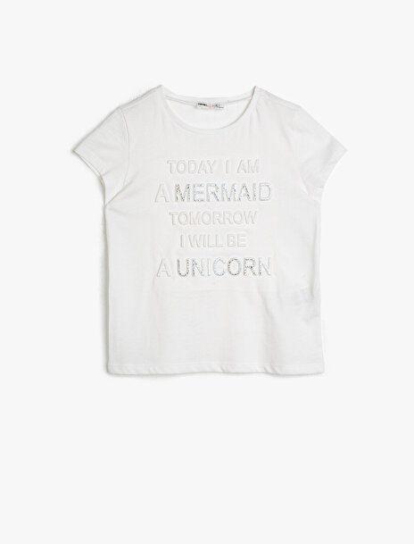 Koton Kız Çocuk Pamuklu Yumuşak Parlak Yazılı Kabartma Baskılı Kısa Kollu Tişört