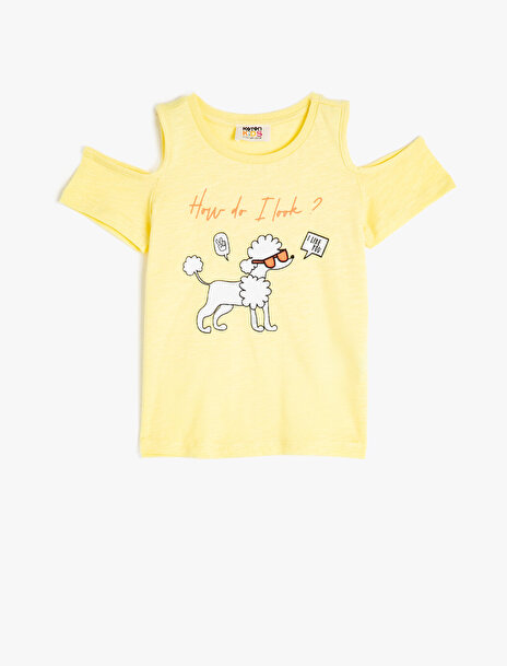 Koton Kız Çocuk Yazılı Baskılı Omuz Detaylı Tişört