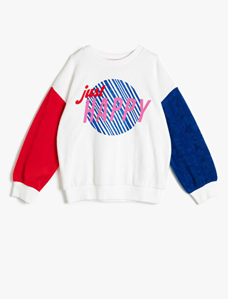Koton Kız Çocuk Havlu Kumaştan Farklı Renk Kol Detaylı Simli Yazılı Baskılı Sweatshirt Koton Kız Çocuk Havlu Kumaştan Farklı Renk Kol Detaylı Simli Yazılı Baskılı Sweatshirt