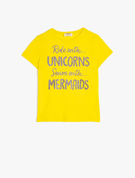 Koton Kız Çocuk Unicorn Kısa Kollu Bisiklet Yaka Simli Yazılı Baskılı Tişört Koton Kız Çocuk Unicorn Kısa Kollu Bisiklet Yaka Simli Yazılı Baskılı Tişört