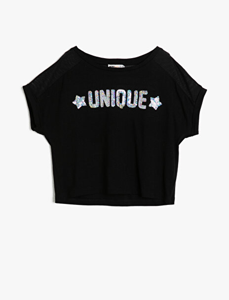 Koton Kız Çocuk Dökümlü Yumuşak Kumaştan Yazılı Pullu Omzu Tüllü Kısa Kollu Tshirt Koton Kız Çocuk Dökümlü Yumuşak Kumaştan Yazılı Pullu Omzu Tüllü Kısa Kollu Tshirt