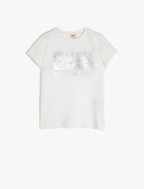 Koton Kız Çocuk Atatürk İmzası Baskılı Bisiklet Yaka Kısa Kollu Tişört