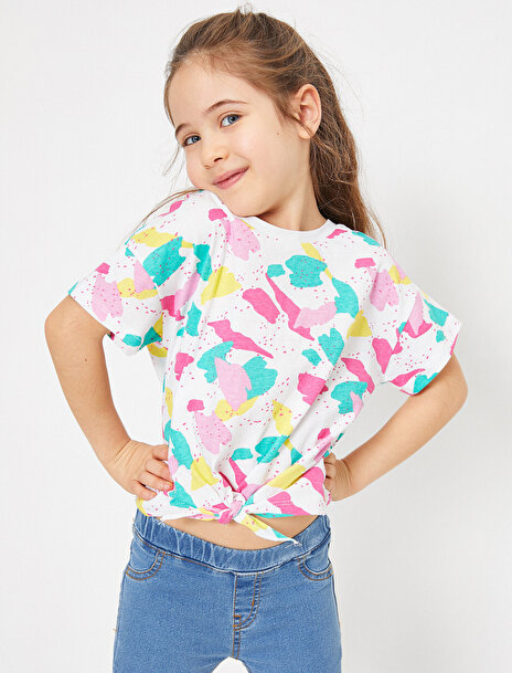 Koton Kız Çocuk Desenli Kısa Kollu Pamuklu Yumuşak Tişört