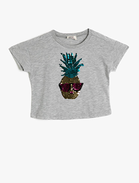 Koton Kız Çocuk Pamuklu Yumuşak Pullu Bisiklet Yaka Kısa Kollu Tişört