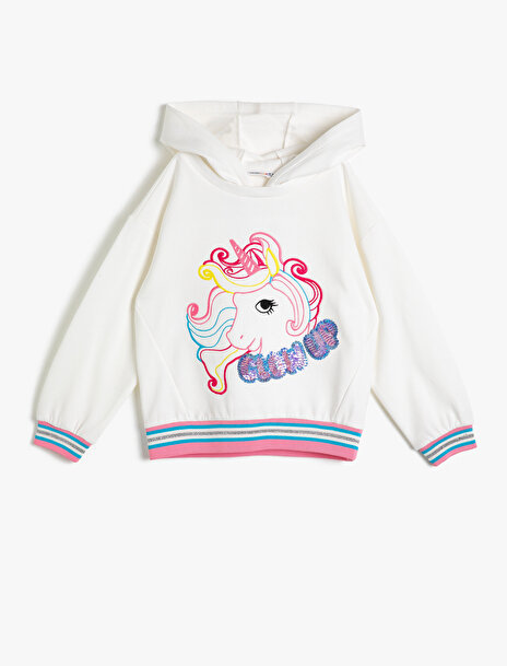 Koton Kız Çocuk Kapüşonlu Unicorn İşlemeli ve Pullu Sweasthirt Koton Kız Çocuk Kapüşonlu Unicorn İşlemeli ve Pullu Sweasthirt