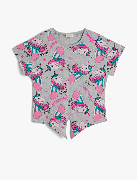 Koton Kız Çocuk Unicorn Desenli Kısa Kollu Tişört