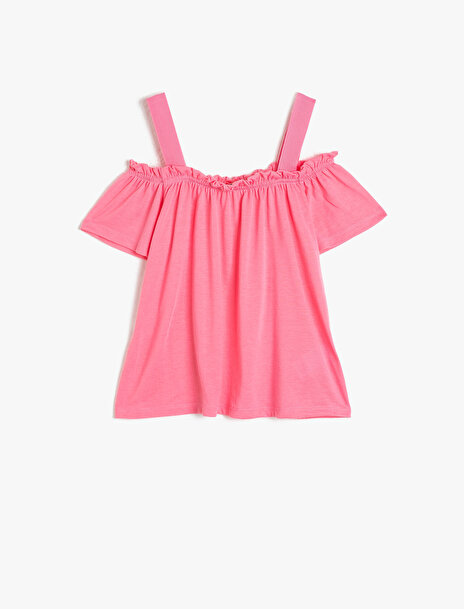 Koton Kız Çocuk Yumuşak Kumaştan Omzu Açık Kalın Askılı Tişört