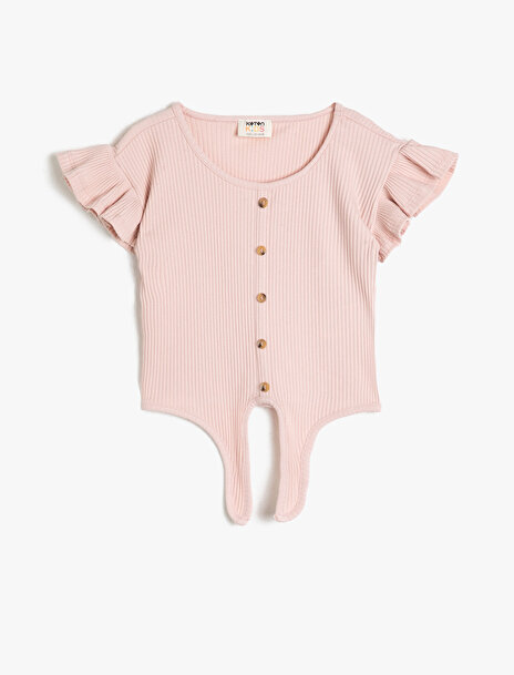 Koton Kız Çocuk Yumuşak Dokulu Esnek Kumaştan Fırfırlı Kısa Kollu Tişört