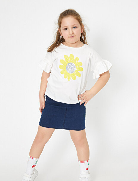 Koton Kız Çocuk Pamuklu Yumuşak Kumaştan Pullu Tişört