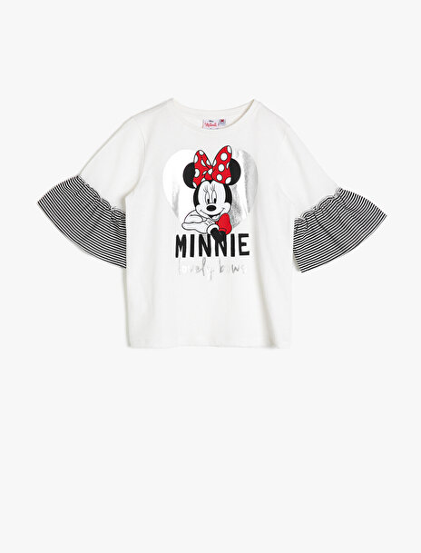 Koton Kız Çocuk Yumuşak Pamuklu Minnie Lisanslı Parlak Baskılı Kısa Kollu Tişört