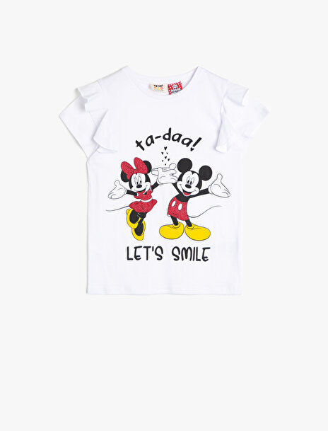 Koton Kız Çocuk Minnie Lisanslı Simli Baskılı Pamuklu Yumuşak Tişört