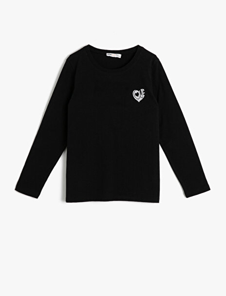 Koton Kız Çocuk Yumuşak Pamuklu Simli Baskılı Uzun Kollu Tişört