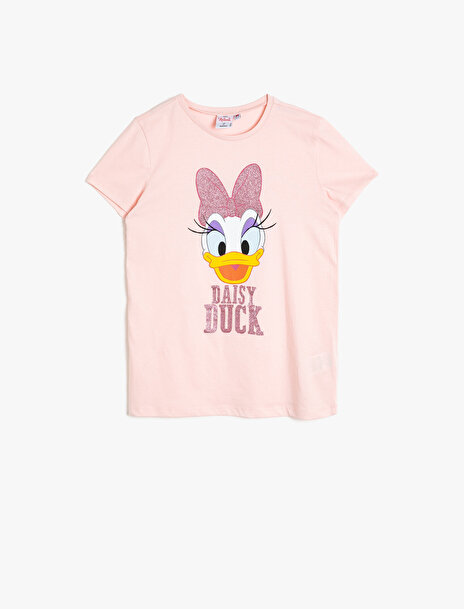 Koton Kız Çocuk Minnie Lisanslı Simli Daisy Baskılı Kısa Kollu Yumuşak Tişört