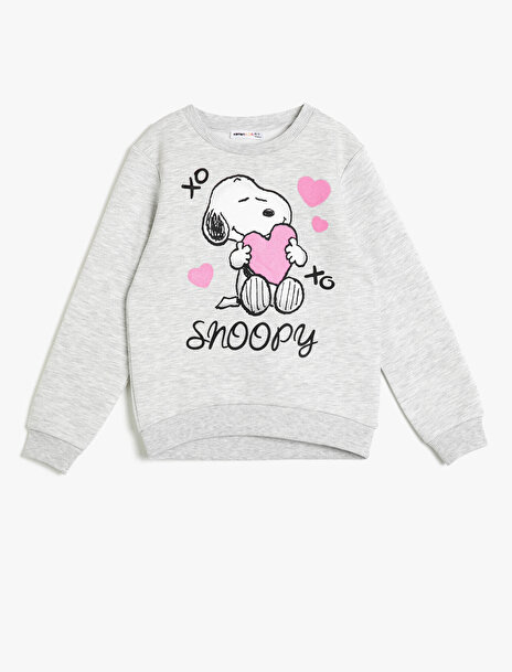 Koton Kız Çocuk Snoopy Lisanslı Baskılı İçi Tüylü Yumuşak Sweatshirt Kumaştan Sweatshirt