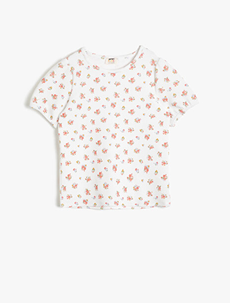 Koton Kız Çocuk Çizgili Dokulu Yumuşak Kumaştan Kısa Kollu Tişört