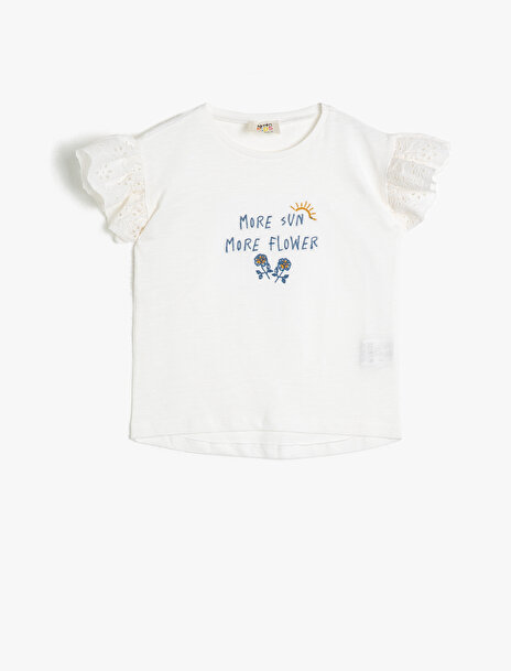 Koton Kız Çocuk Pamuklu Yumuşak Kumaştan İşlemeli Kolu Brode Kumaştan Fırfırlı Kısa Tshirt Koton Kız Çocuk Pamuklu Yumuşak Kumaştan İşlemeli Kolu Brode Kumaştan Fırfırlı Kısa Tshirt