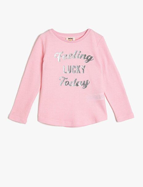 Koton Kız Çocuk Yumuşak Yazılı Baskılı Uzun Kollu Tişört