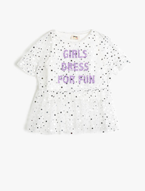 Koton Kız Çocuk Parlak Yıldız Desenli Yazılı Pullu Kısa Kollu Tişört Koton Kız Çocuk Parlak Yıldız Desenli Yazılı Pullu Kısa Kollu Tişört