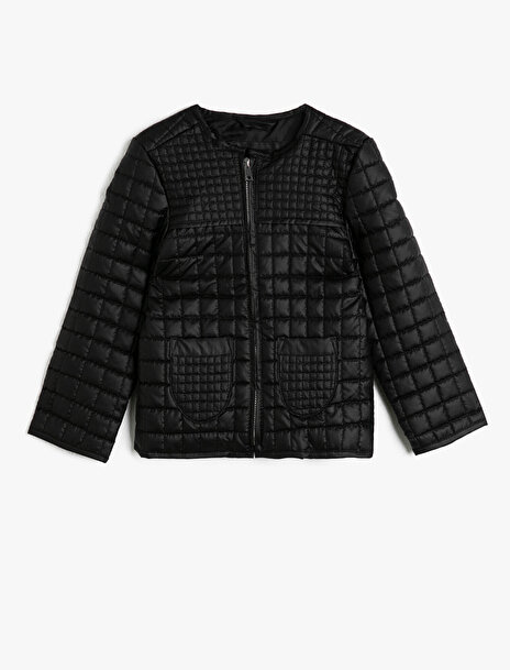 Koton Kız Çocuk Kapitone Önden Fermuarlı Suni Deri Mont