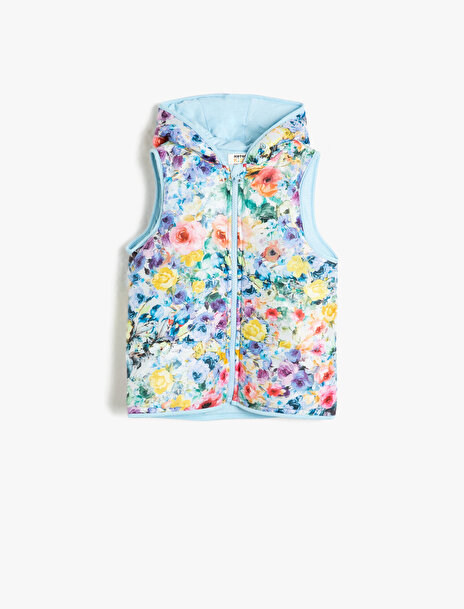 Koton Kız Çocuk Çiçekli Kapüşonlu Şişme Yelek