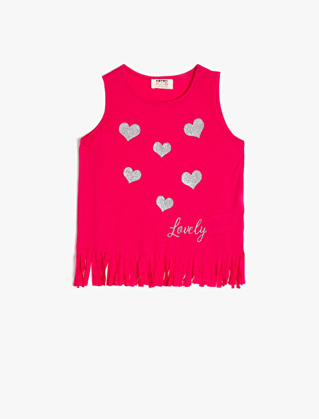 Koton Kız Çocuk Yumuşak Kumaştan Simli Baskılı Etek Ucu Püsküllü Kalın Askılı Atlet Koton Kız Çocuk Yumuşak Kumaştan Simli Baskılı Etek Ucu Püsküllü Kalın Askılı Atlet