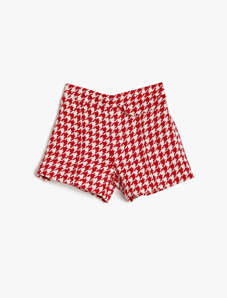 Koton Kız Çocuk Desenli Tüvit Kumaştan Süs Cepli Beli Lastikli Kısa Şort