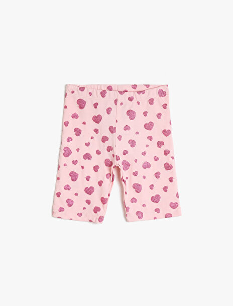 Koton Kız Çocuk Simli Kalp Desenli İnce Esnek Kumaştan Normal Bel Diz Üstü Kısa Tayt Koton Kız Çocuk Simli Kalp Desenli İnce Esnek Kumaştan Normal Bel Diz Üstü Kısa Tayt