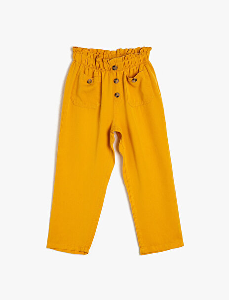 Koton Kız Çocuk Dökümlü Kumaştan Beli Lastikli Cepli Düğmeli Pantolon