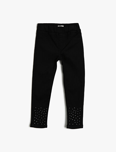 Koton Kız Çocuk Yumuşak Esnek Kumaştan Taşlı Beli Lastikli Dar Kesim Tayt