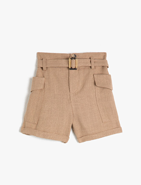Koton Kız Çocuk Keten Pamuk Karışımlı Kemerli Cepli Şort